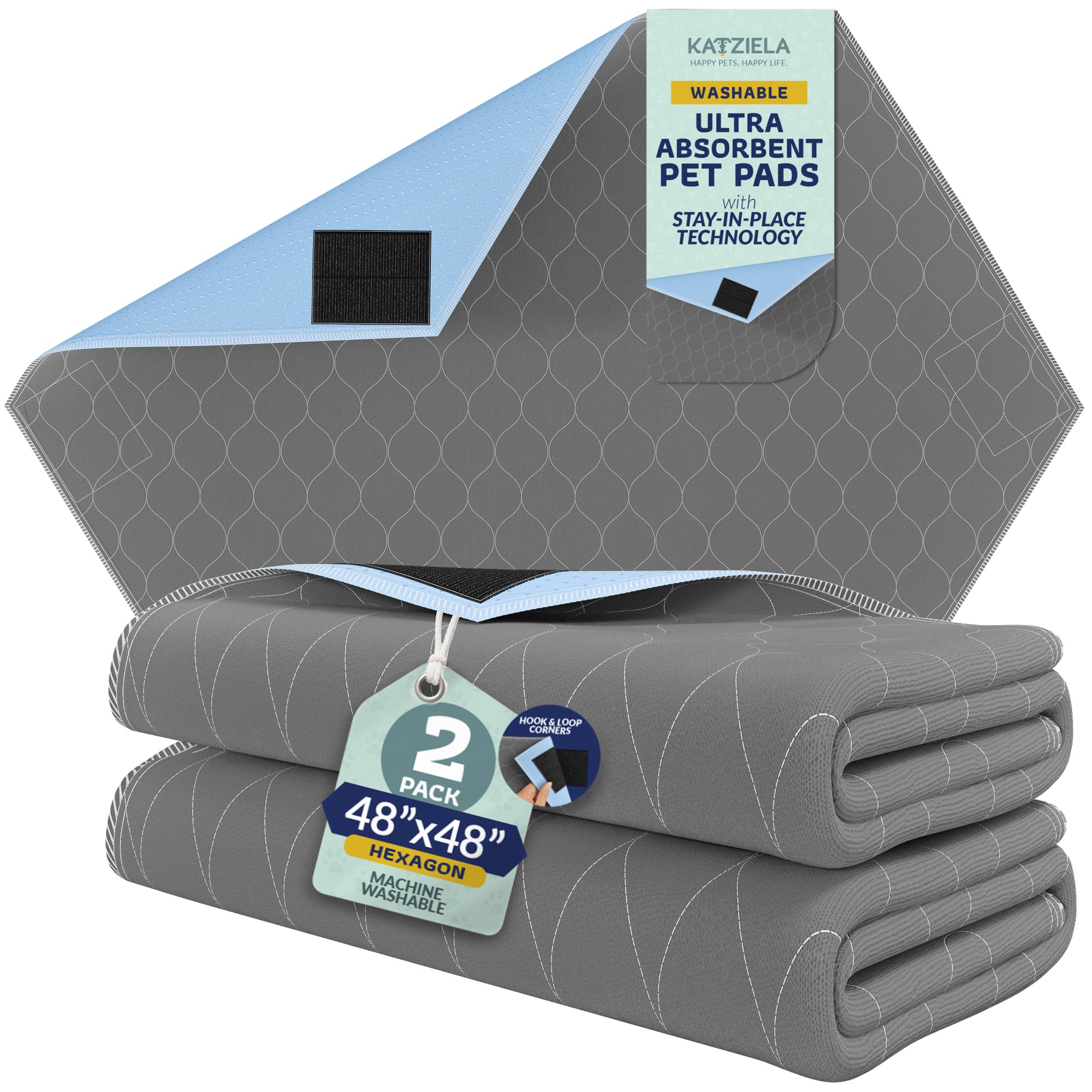 Katziela Quick-Drying Washable Pee Pads for Dogs With Hook & Loop Hexa